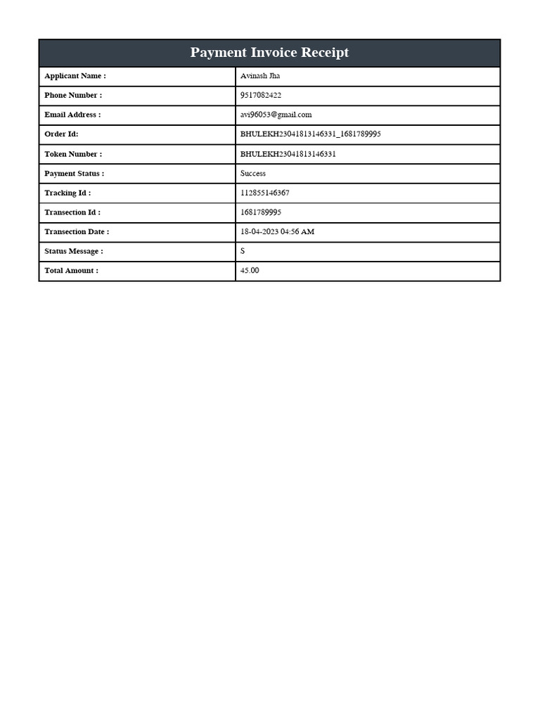 Payment Invoice Receipt for Avinash Jha | PDF