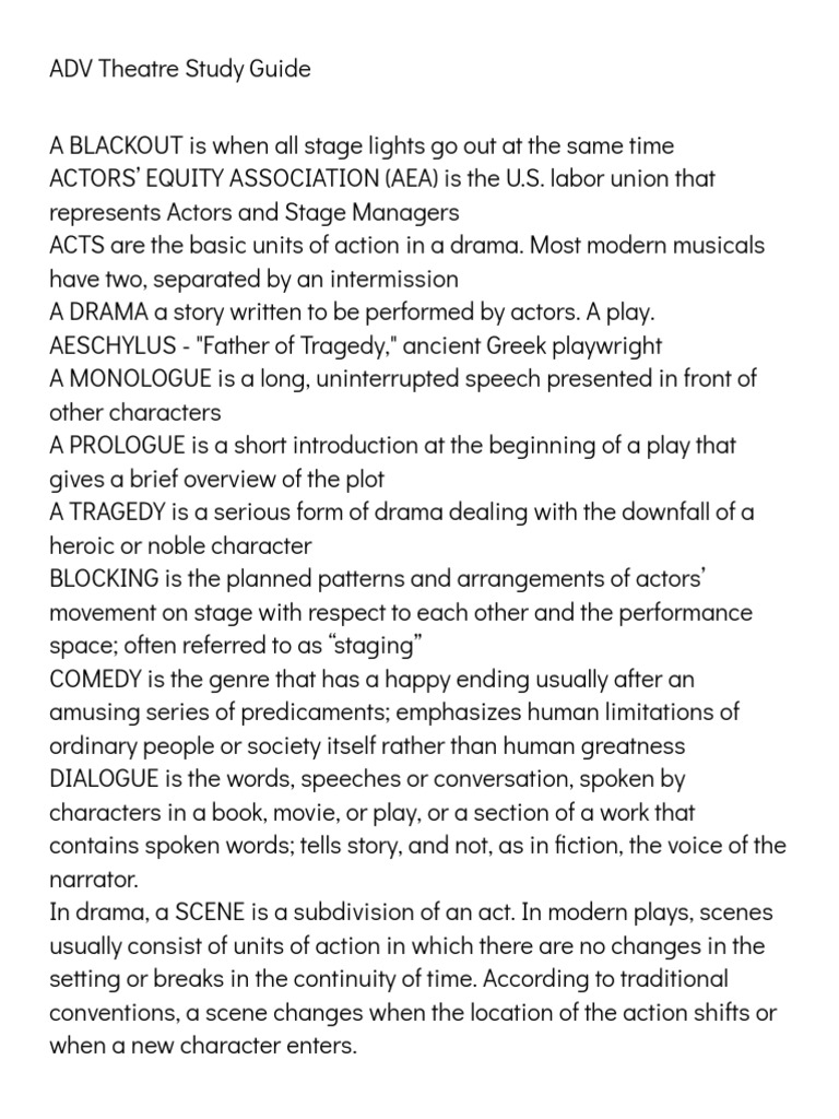 Essential Theatre Terminology Guide | PDF | Play (Theatre) | Actor