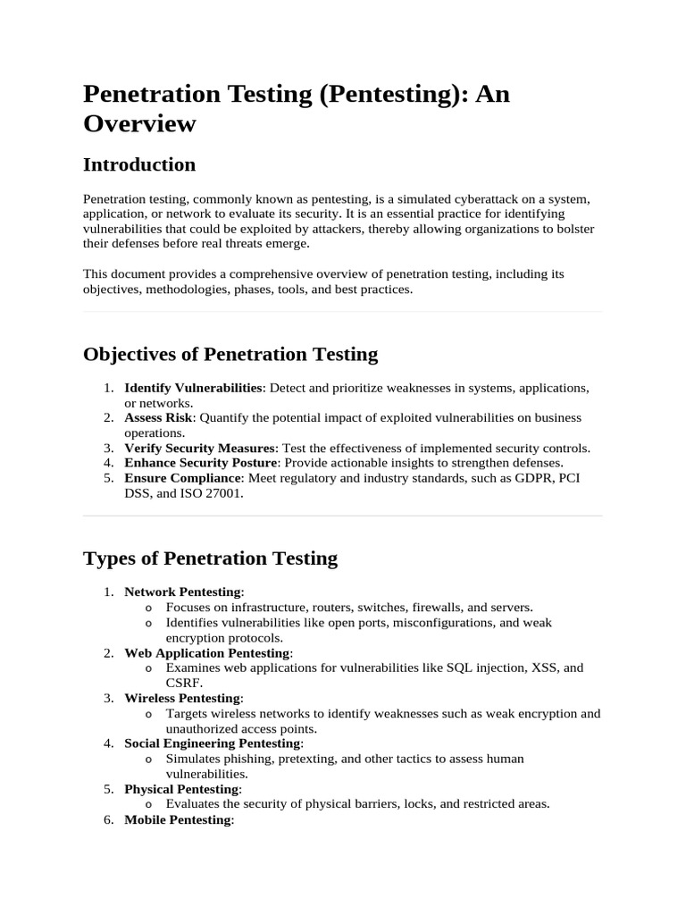 Penetration Testing Pdf Penetration Test Vulnerability Computing