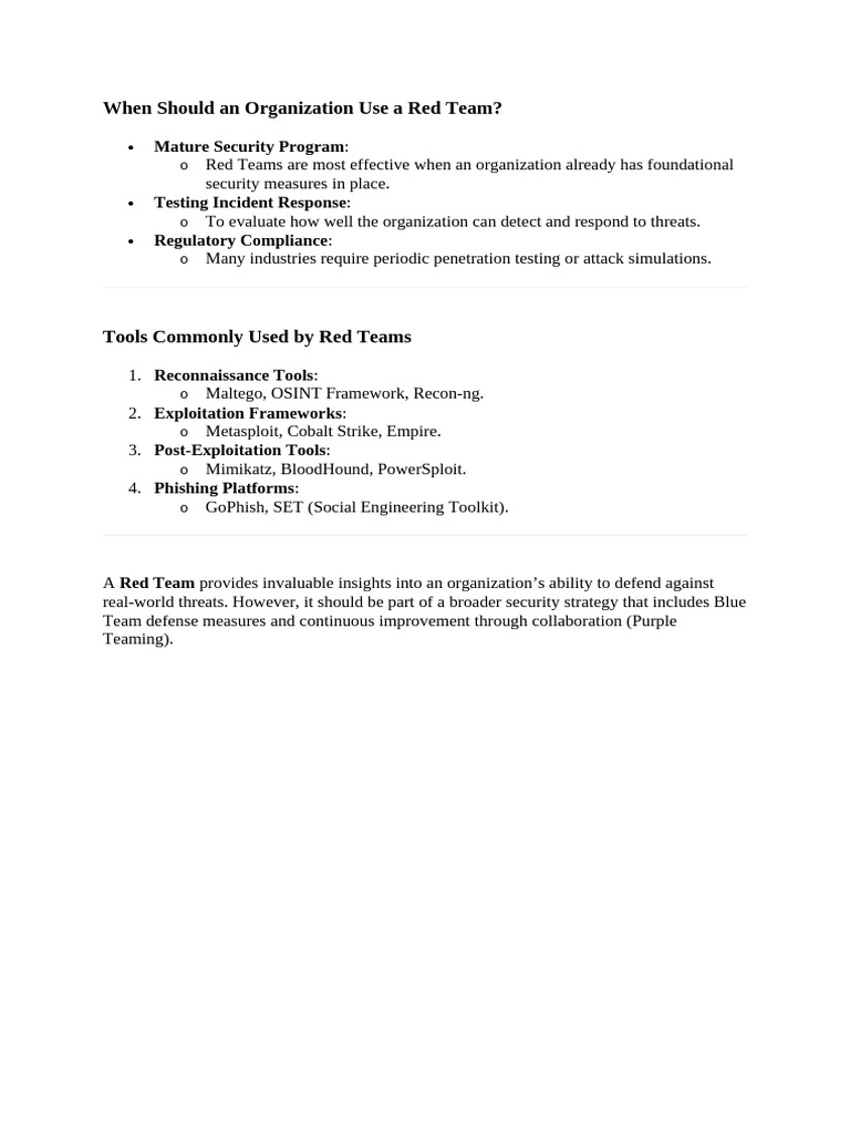 Red Teaming When To Use | PDF