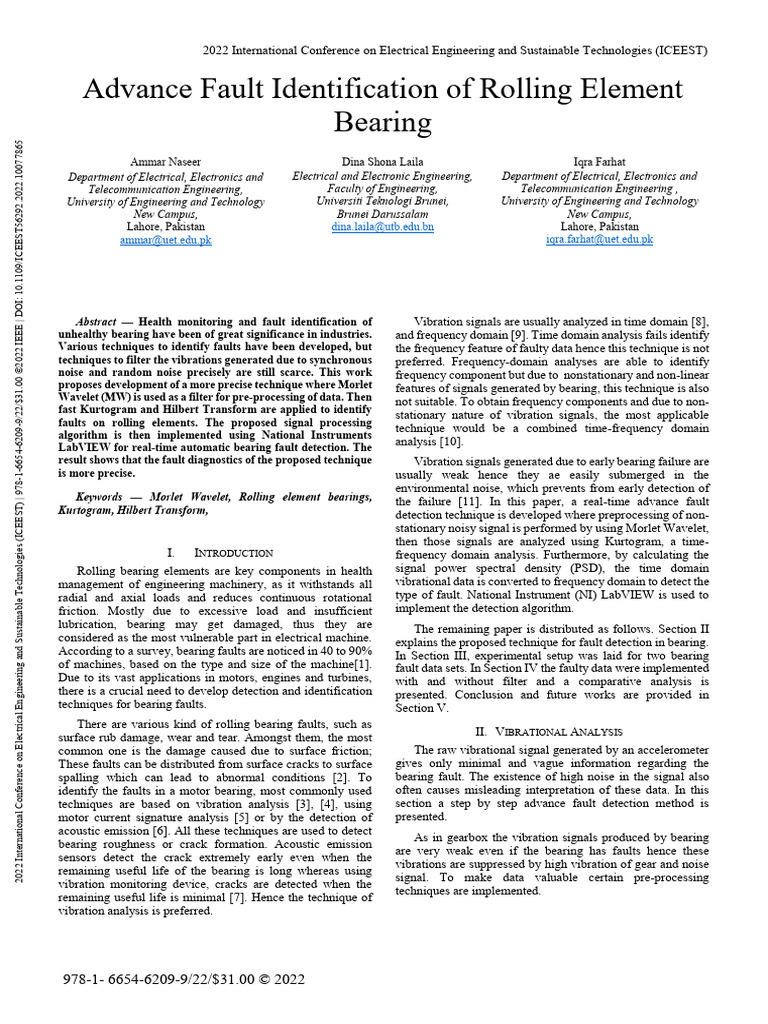 Advance Fault Identification of Rolling Element Bearing | PDF | Wavelet ... Advance Fault Identification of Rolling Element Bearing | PDF | Wavelet ...