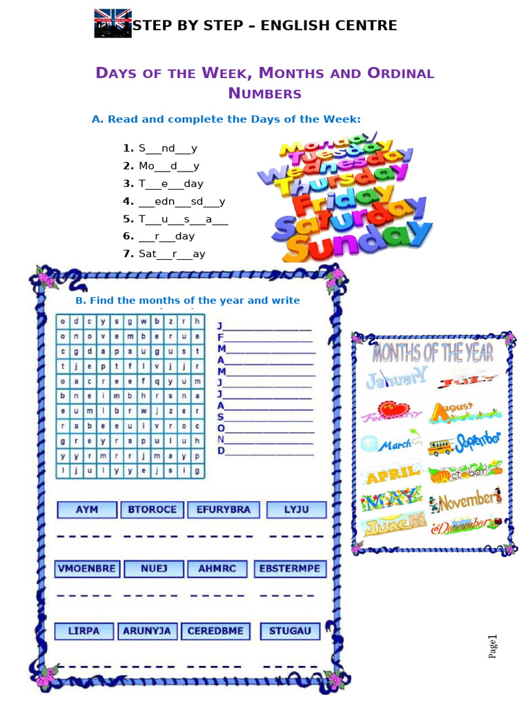 Days, Months & Ordinal Numbers | PDF