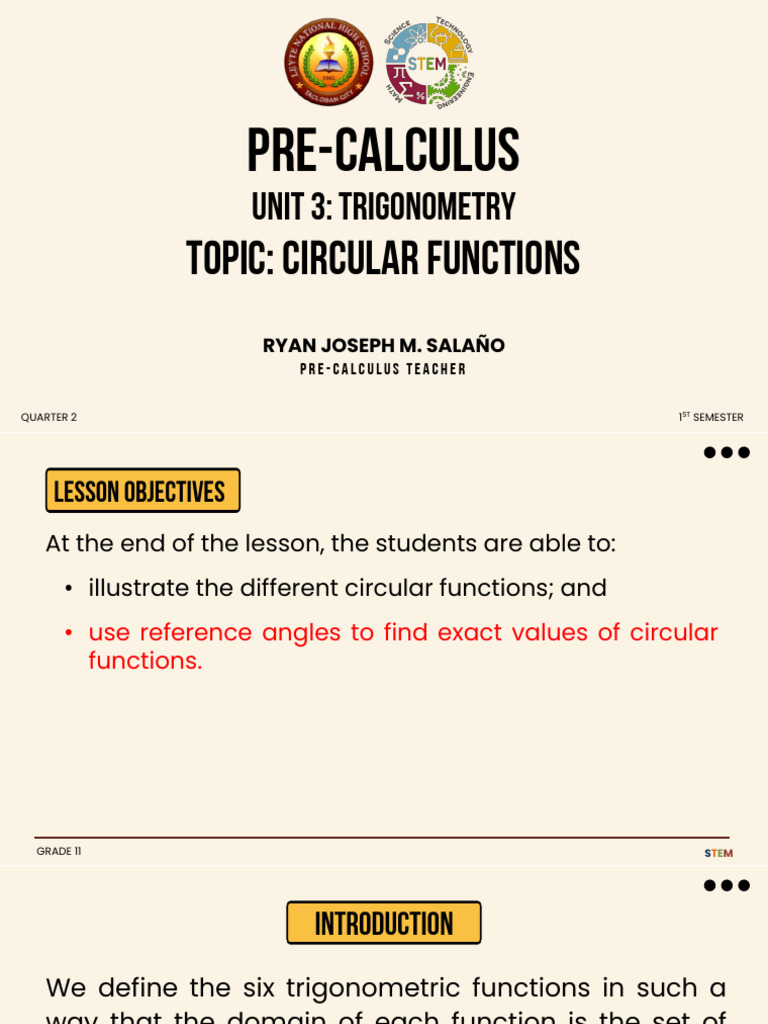 Precalculus Q2 Trigonometry Lesson8 Circular Functions | PDF | Trigonometric Functions ...