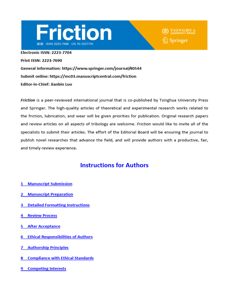 Friction-Instructions For Authors | PDF | Discovery (Law) | Plagiarism