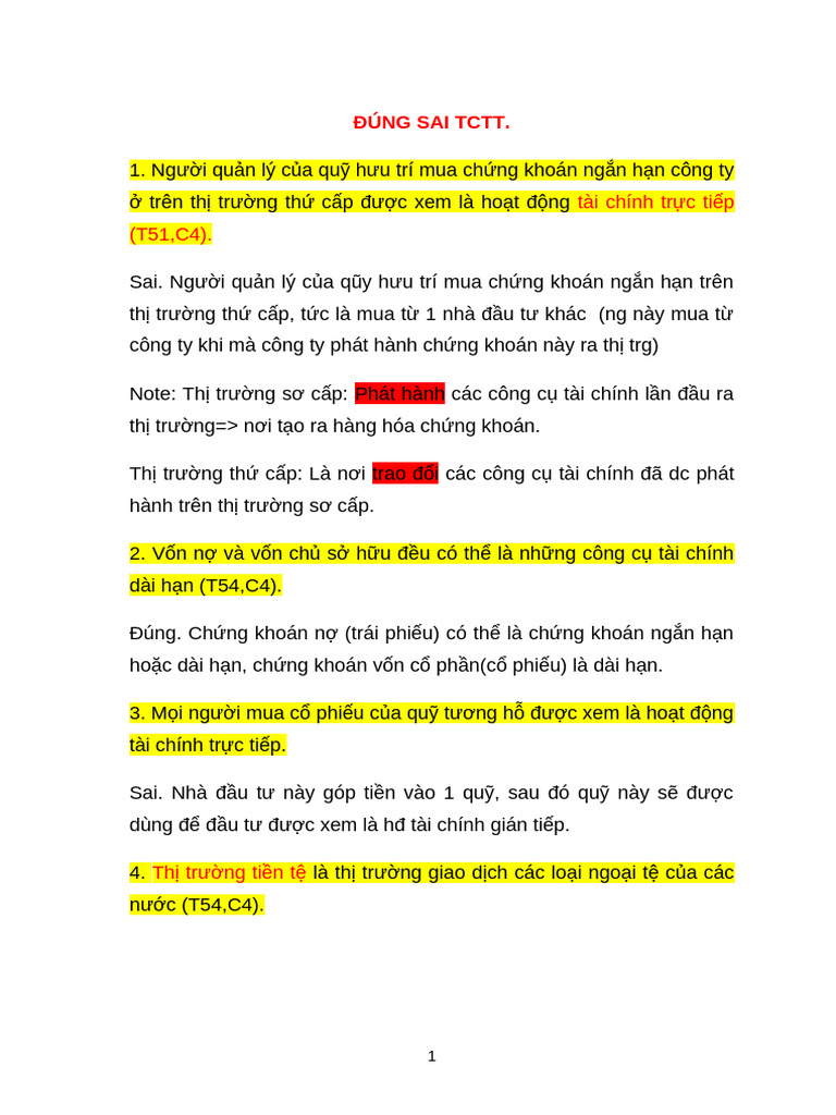 ĐÚNG SAI TCTT | PDF