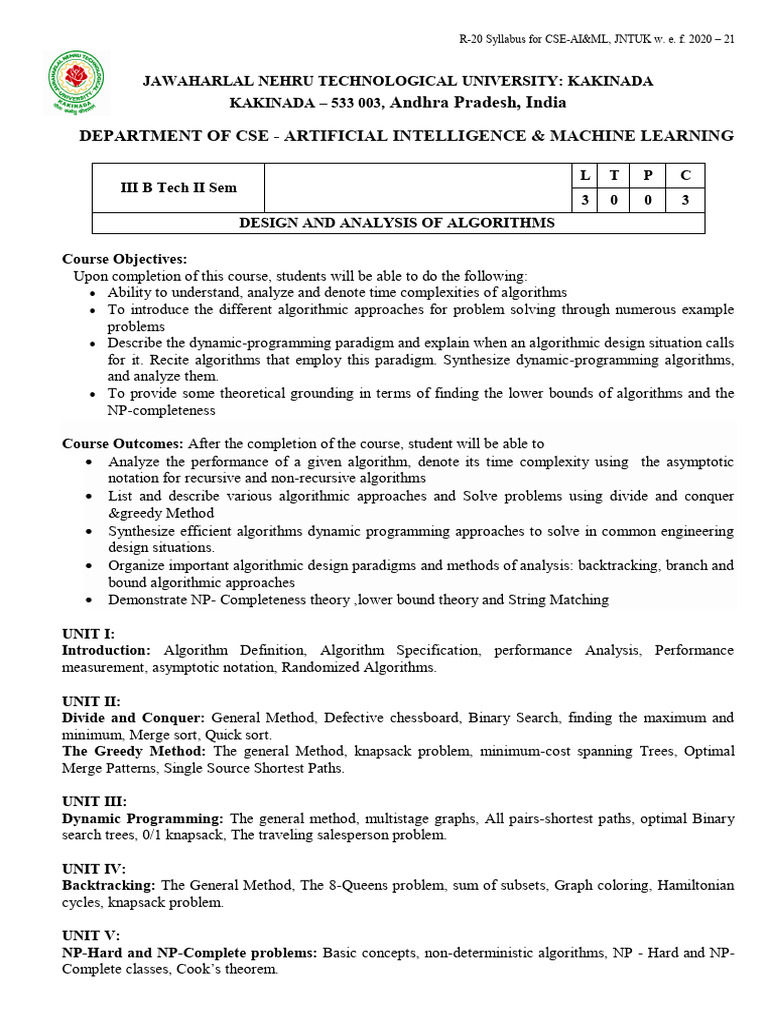 DAA SYLLABUS | PDF | Algorithms | Dynamic Programming DAA SYLLABUS | PDF | Algorithms | Dynamic Programming