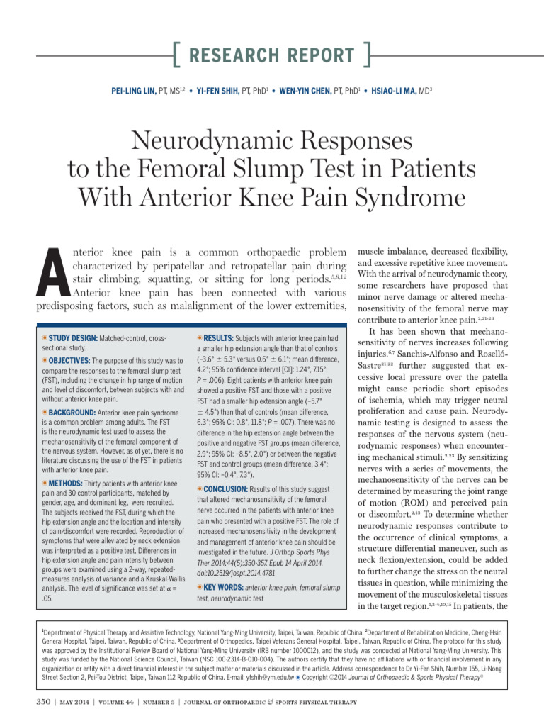 3 - Femoral Slump Test - AKP - Lin 2014 | PDF | Knee | Hip