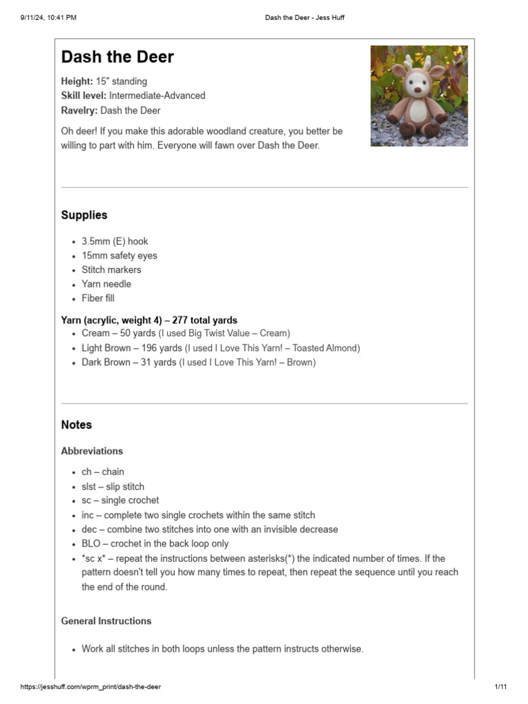 Dash The Deer - Jess Huff | PDF | Crochet | Crafts