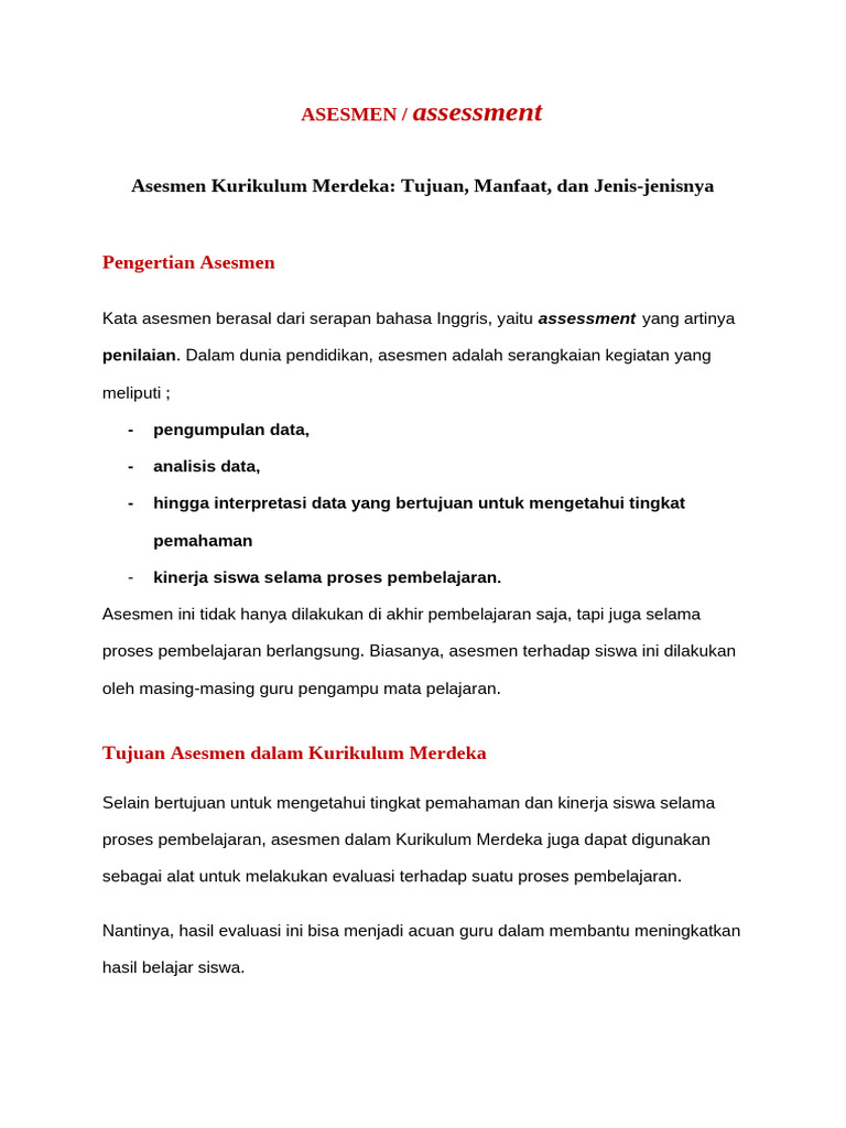 ASESMEN Kurikulum Merdeka | PDF