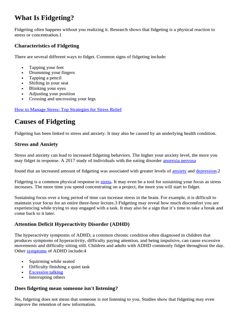 What Is Fidgeting | PDF | Attention Deficit Hyperactivity Disorder ...