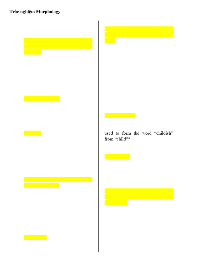 Trắc nghiệm Morphology 1 | PDF | Word | Morphology (Linguistics)
