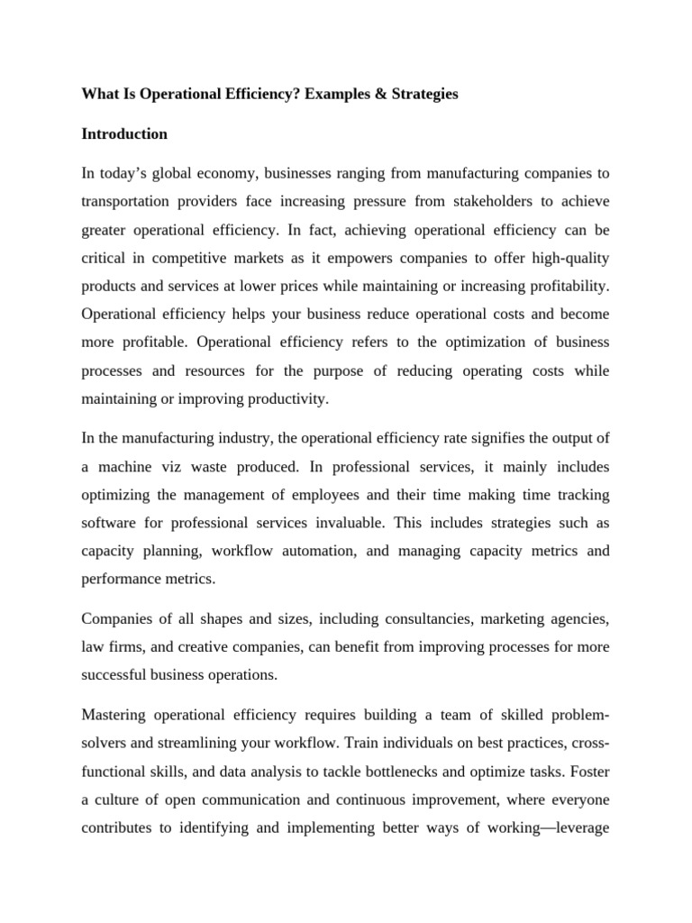 What Is Operational Efficiency | PDF | Efficient Energy Use ...