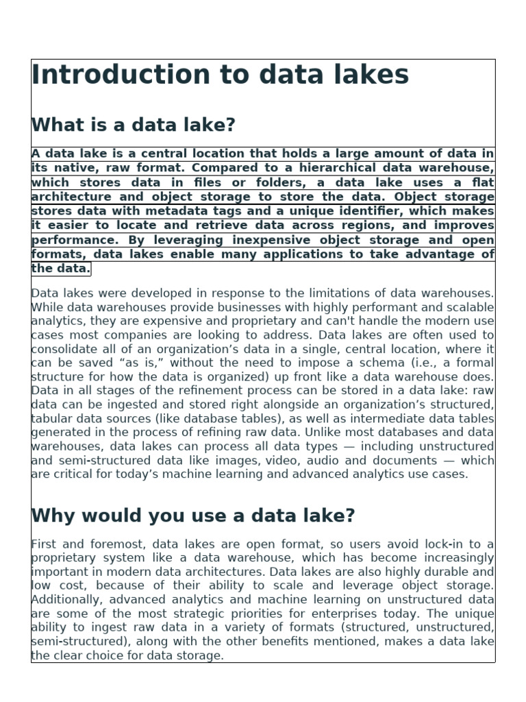 Introduction To Data Lakes | PDF | Data Warehouse | File Format