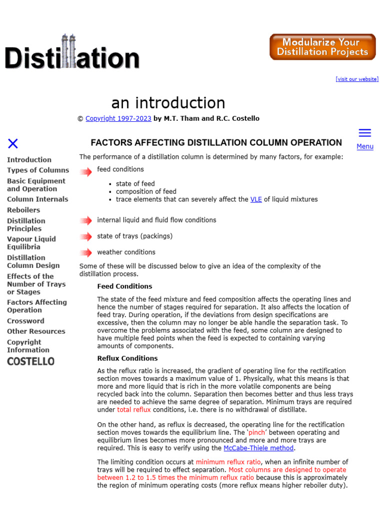Factors Affecting Distillation Column Operation | PDF | Distillation | Chemistry