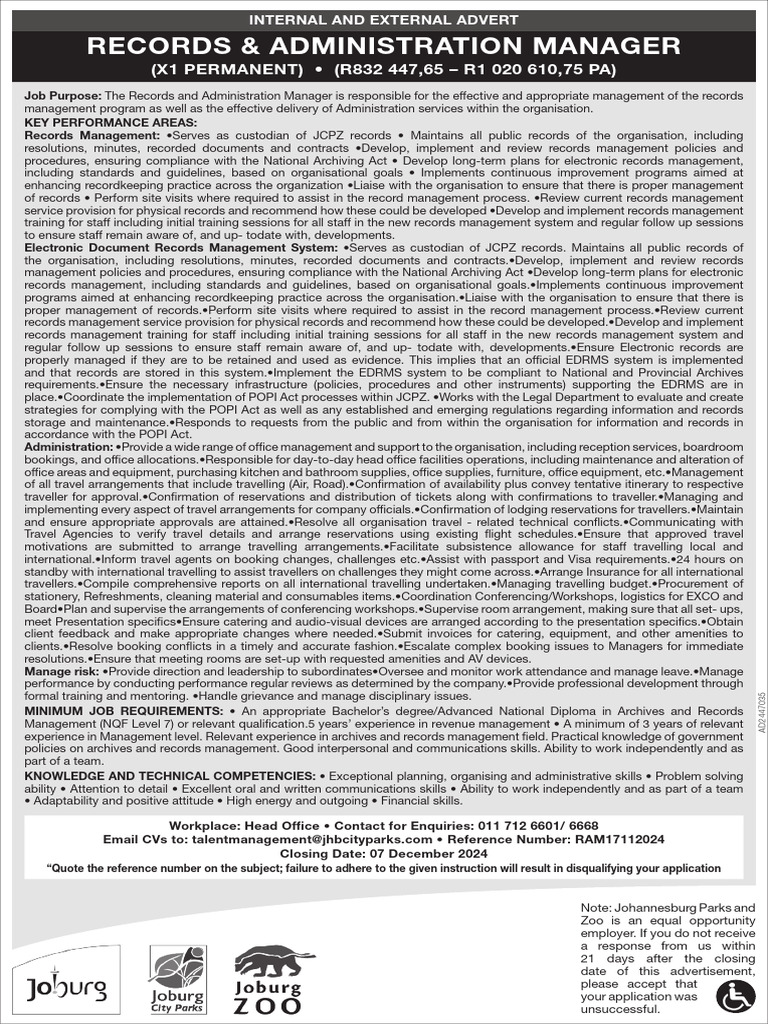 RECORDS--ADMINISTRATION-MANAGER-Final | PDF