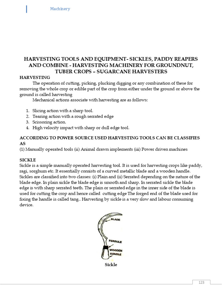 Harvesting Machinery & Tools Guide | PDF | Mower | Machines