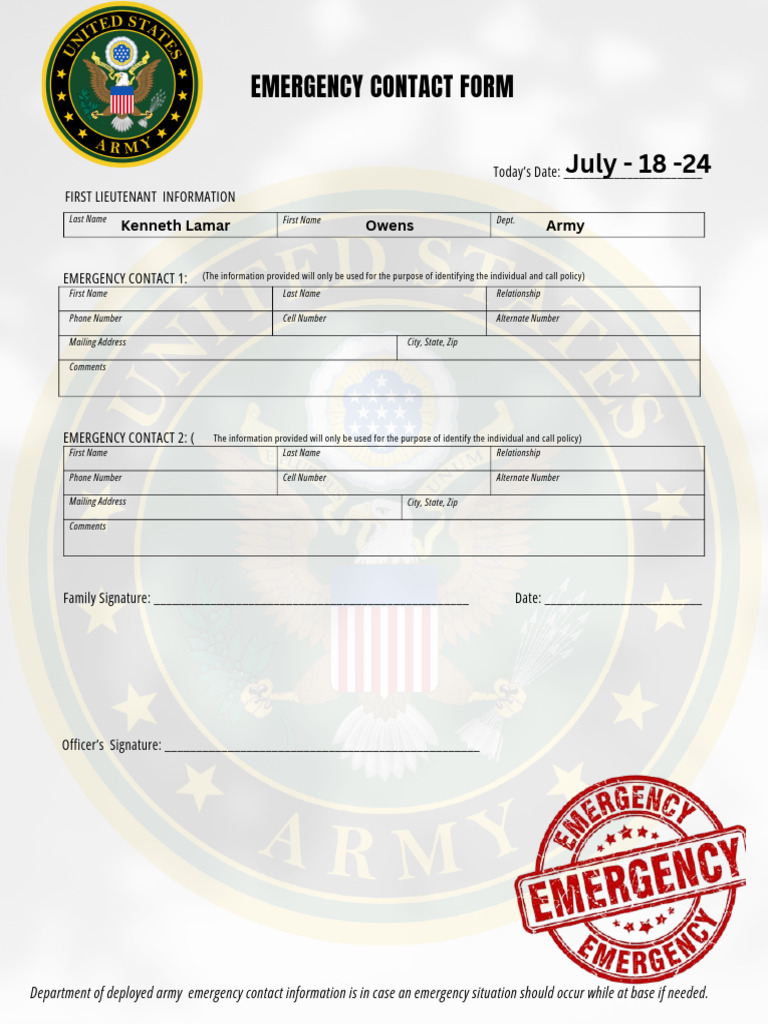 Army Emergency Contact Form | PDF
