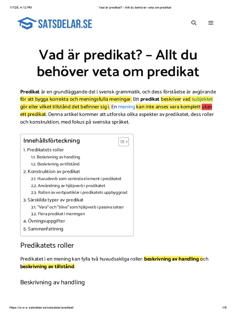 Vad Är Predikat - Allt Du Behöver Veta Om Predikat | PDF