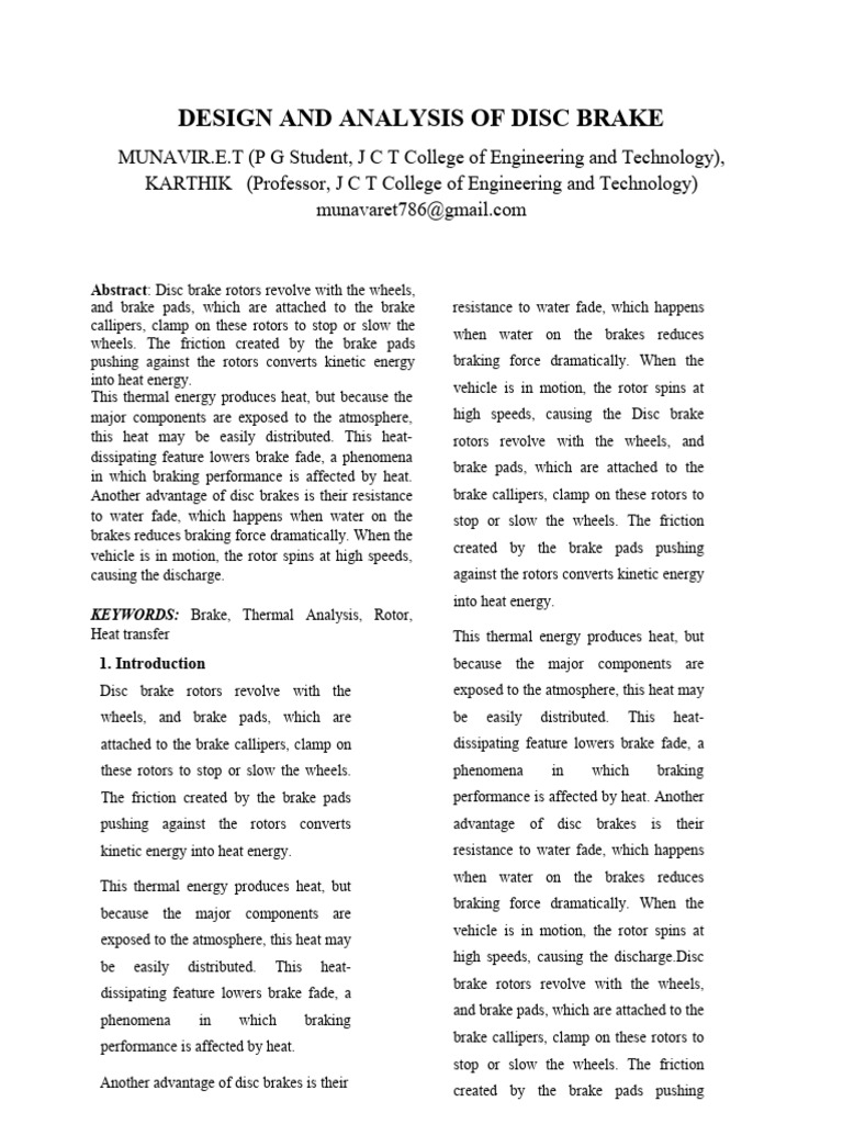 Design and Analysis of Disc Brake 1711610697 | PDF | Brake | Friction