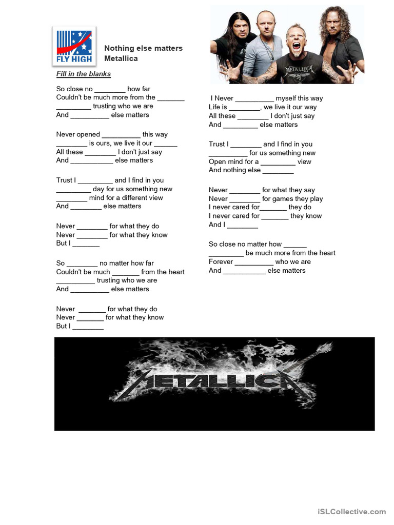 Metallica Lyrics Fill-in-the-Blanks | PDF