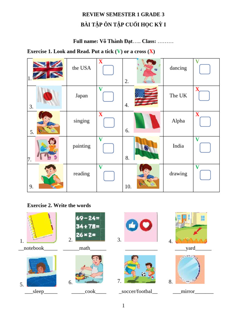 BT ôn tập cuối HK1 | PDF