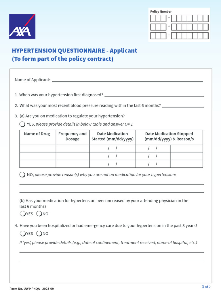 Hypertension Questionnaire-Applicant | PDF | Hypertension | Medicine