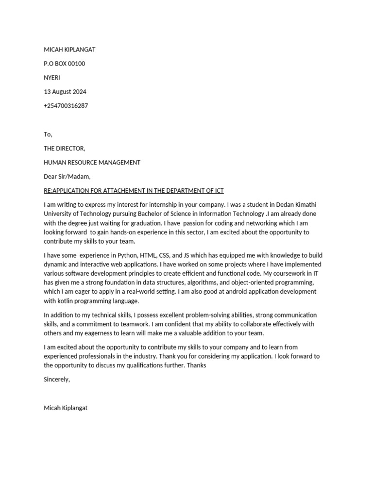 Micah cover letter | PDF