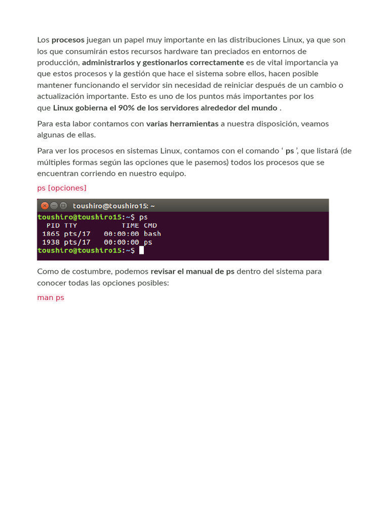Gestión de Procesos en Linux: Comandos Clave | PDF | Servidor ...