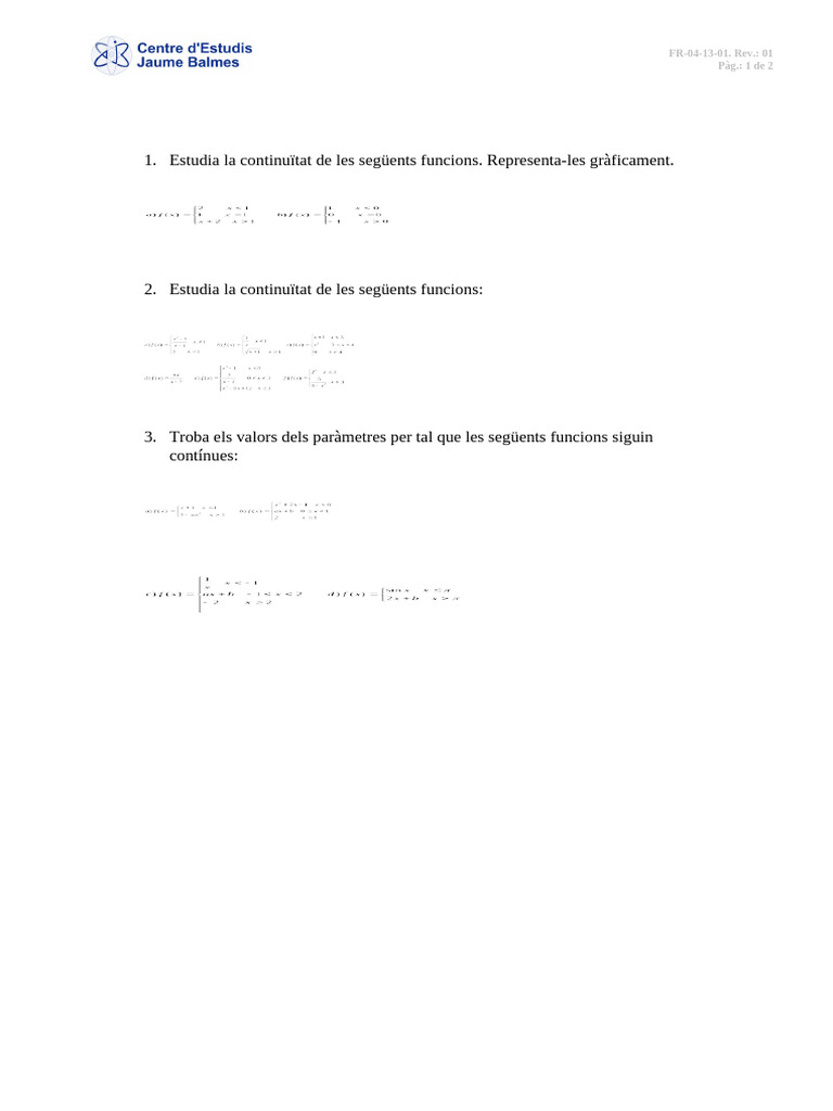 Exercicis 2bat Mat Continuitat | PDF