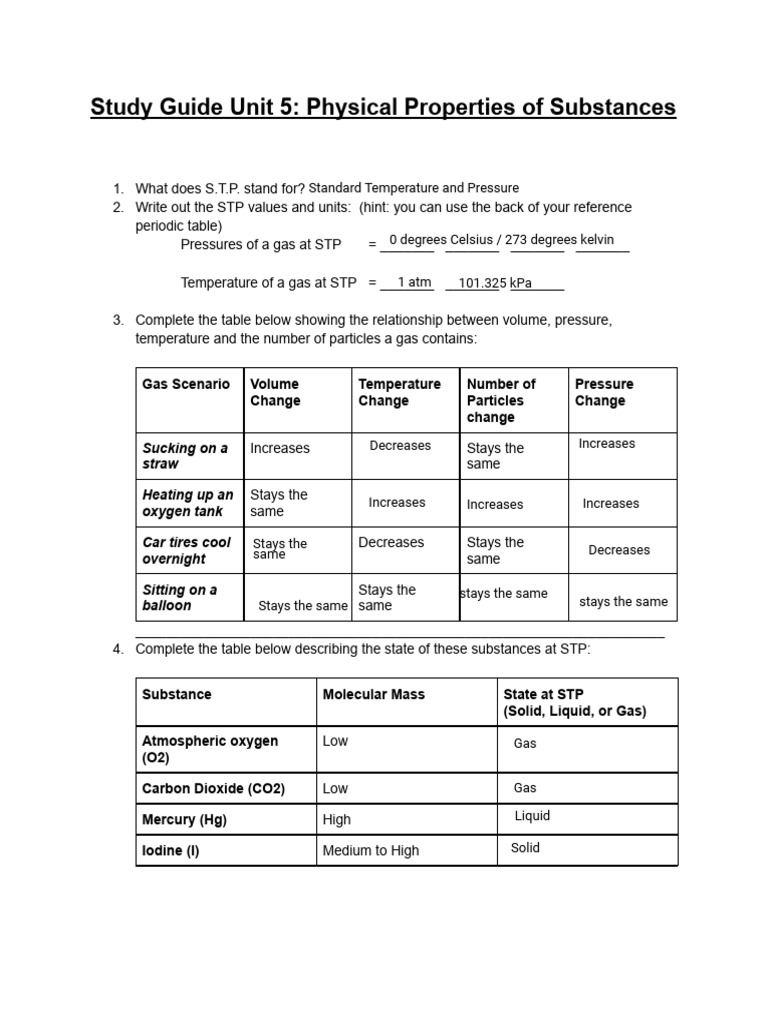 Madison Harbour - Study Guide Unit 5 - Physical Properties of ...