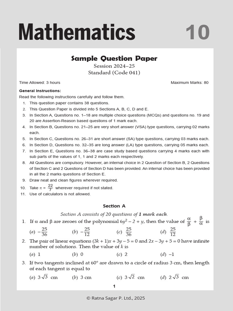 6756b73d6fe1c Sample Paper - Math 10 (Standard) 2025 | PDF | Circle ...