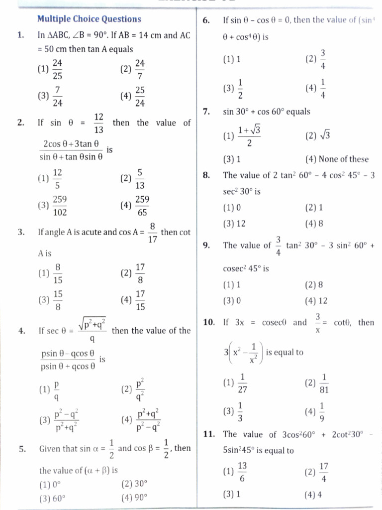 Trigonometry Quiz for Students | PDF | Trigonometric Functions ...