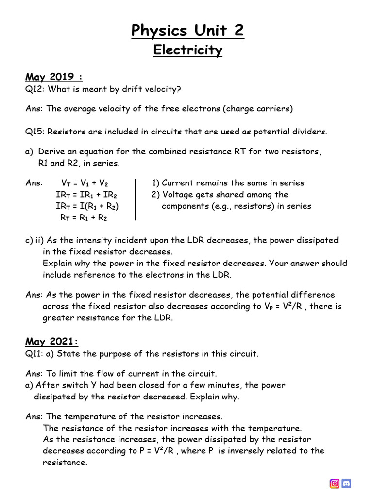 Physcis Unit 2 | PDF | Waves | Electrical Resistance And Conductance