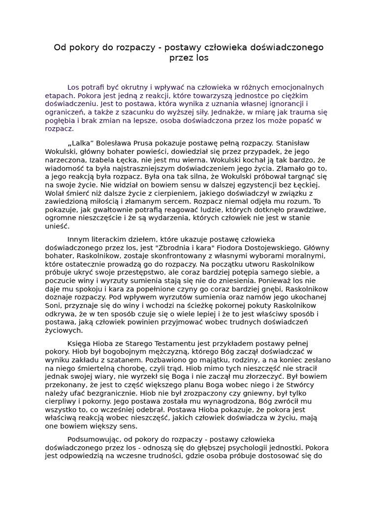 Od Pokory Do Rozpaczy - Postawy Człowieka Doświadczonego Przez Los | PDF