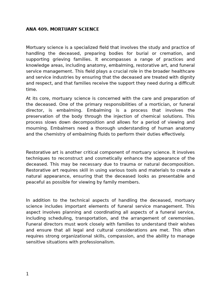 Mortuary Science... Class Note | PDF | Funeral | Clothing