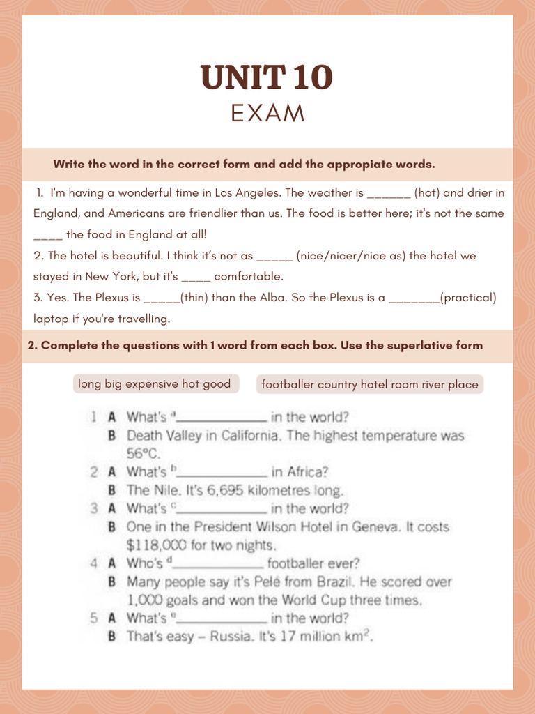 Unit 10 Exam - A2 | PDF