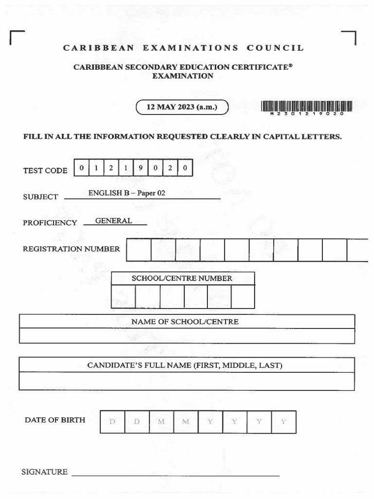 English B Paper 02 Csec June 2023 | PDF