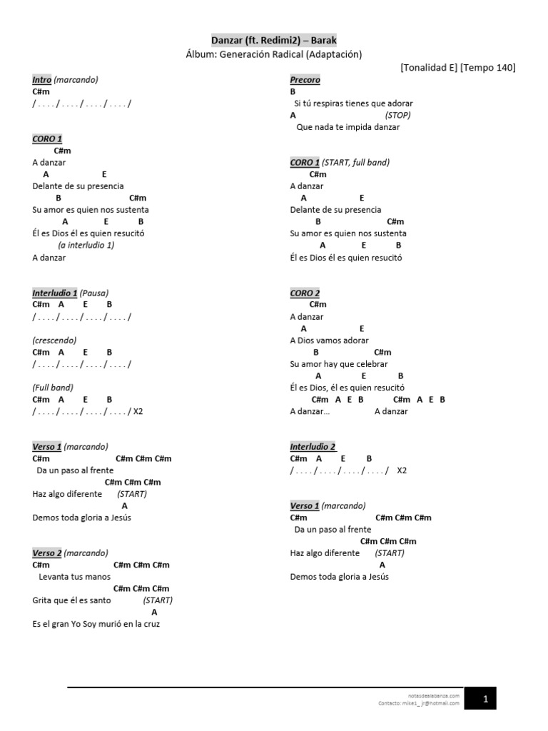 Letra de "Danzar" - Barak ft. Redimi2 | PDF