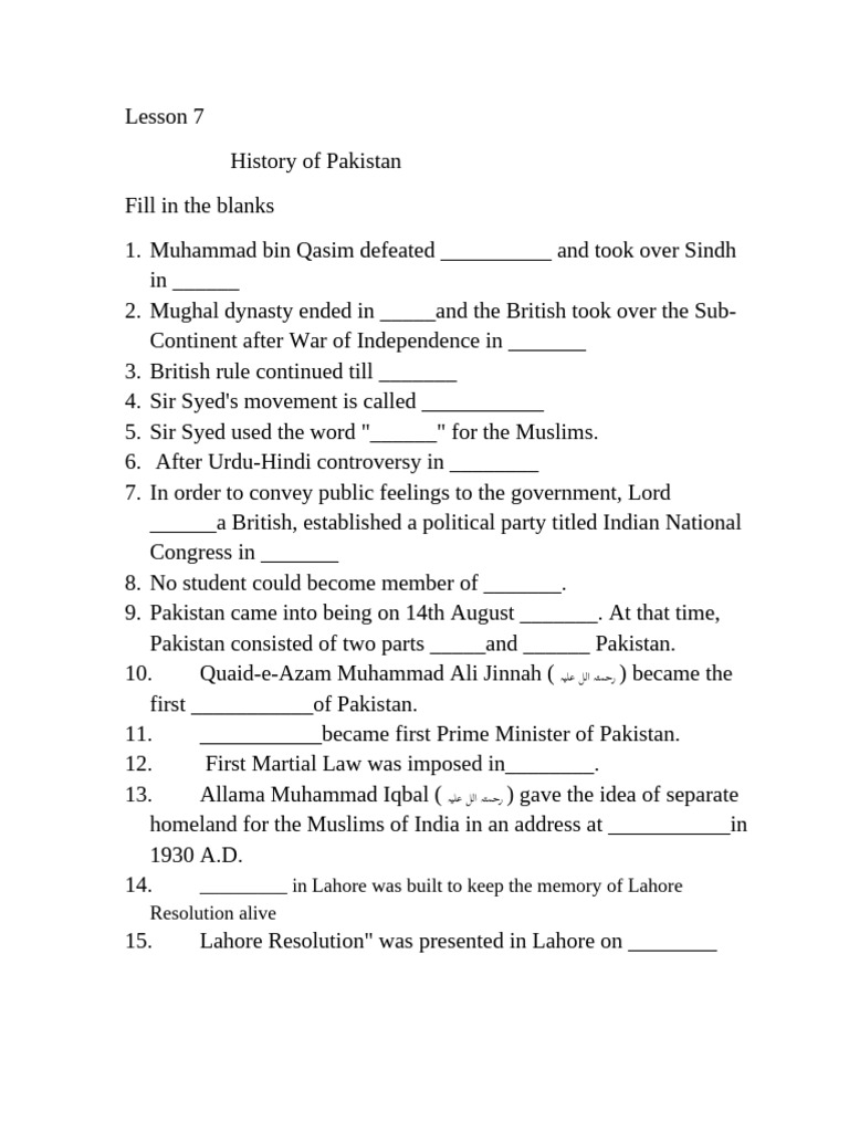Lesson 7 Work Sheet | PDF