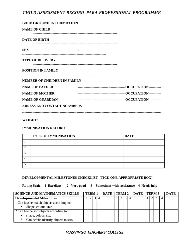 PARA CHILD ASSESSMENT | PDF | Childhood | Behavioural Sciences