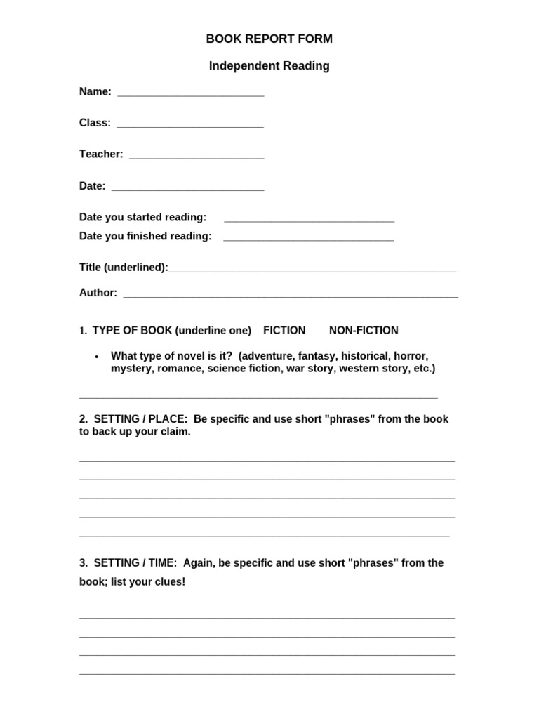Book Report Template for Students | PDF