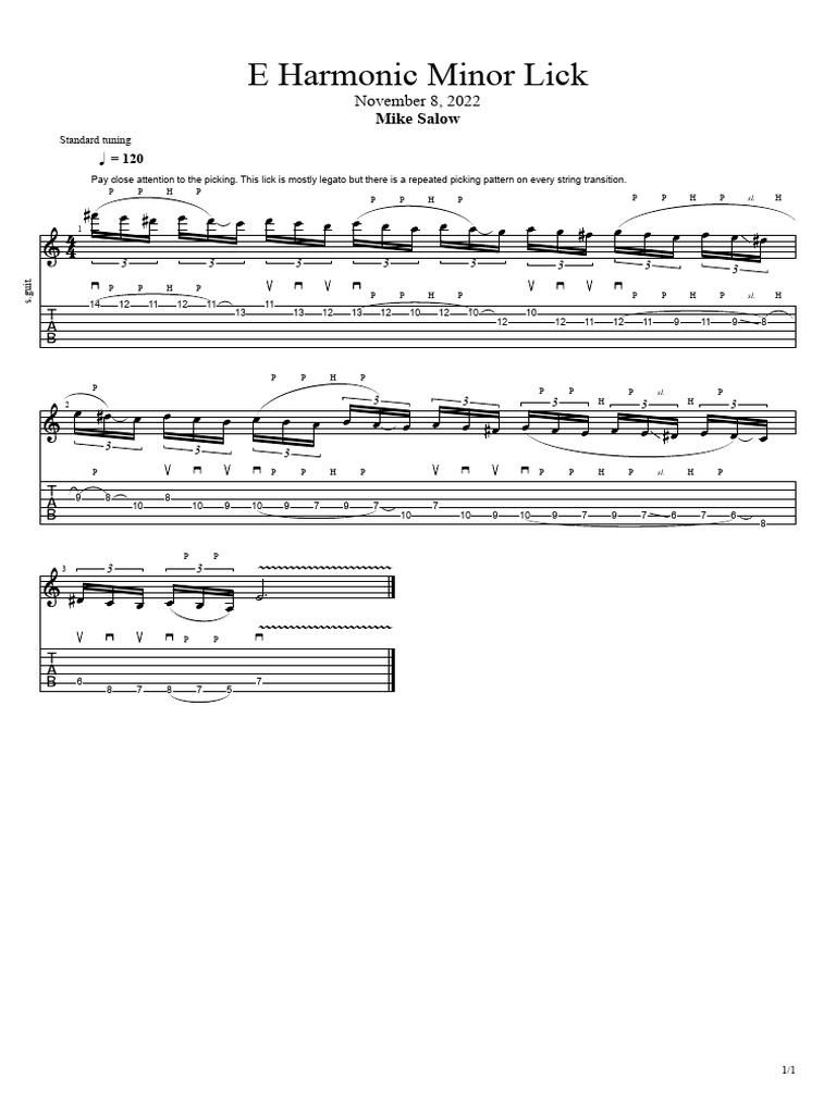 E Harmonic Minor Guitar Lick Guide | PDF | String Instruments ...