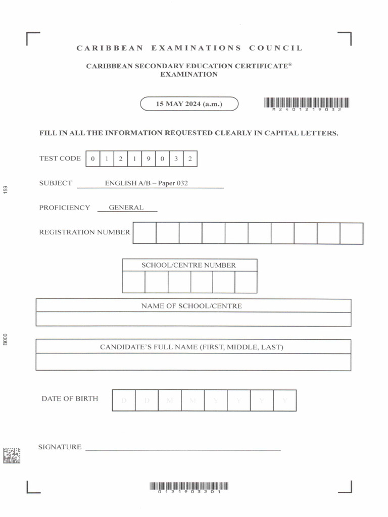 English A-B Paper 032 May-June Csec 2024 | PDF