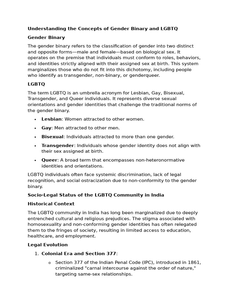 Understanding the Concepts of Gender Binary and LGBTQ | PDF ...