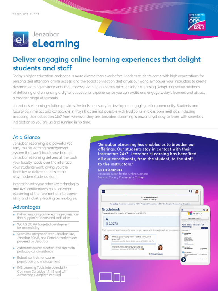 Jenzabar One - ELearning Product Sheet | PDF | Educational Technology ...