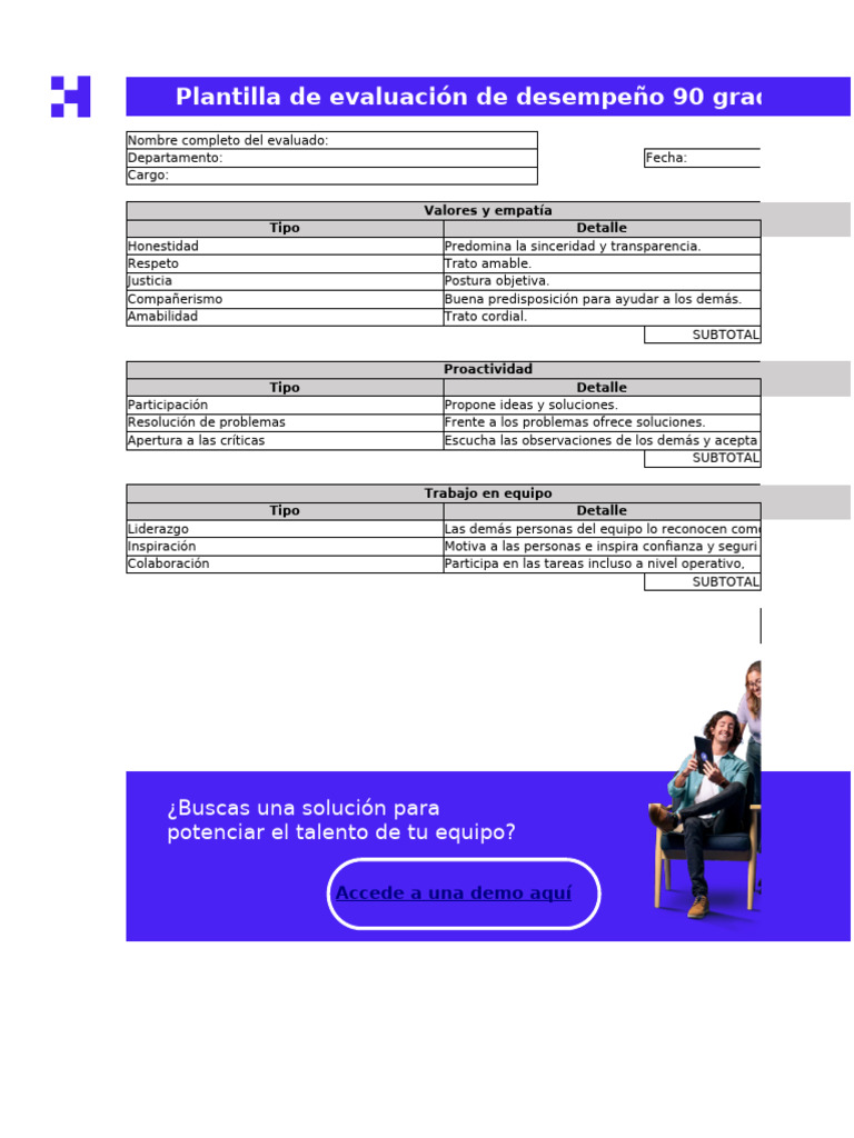 Plantilla de Evaluación de Desempeño 90 Grados | PDF