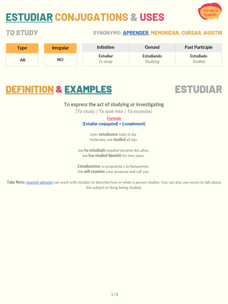 Estudiar Conjugation Cheat Sheets | PDF | Grammatical Tense ...