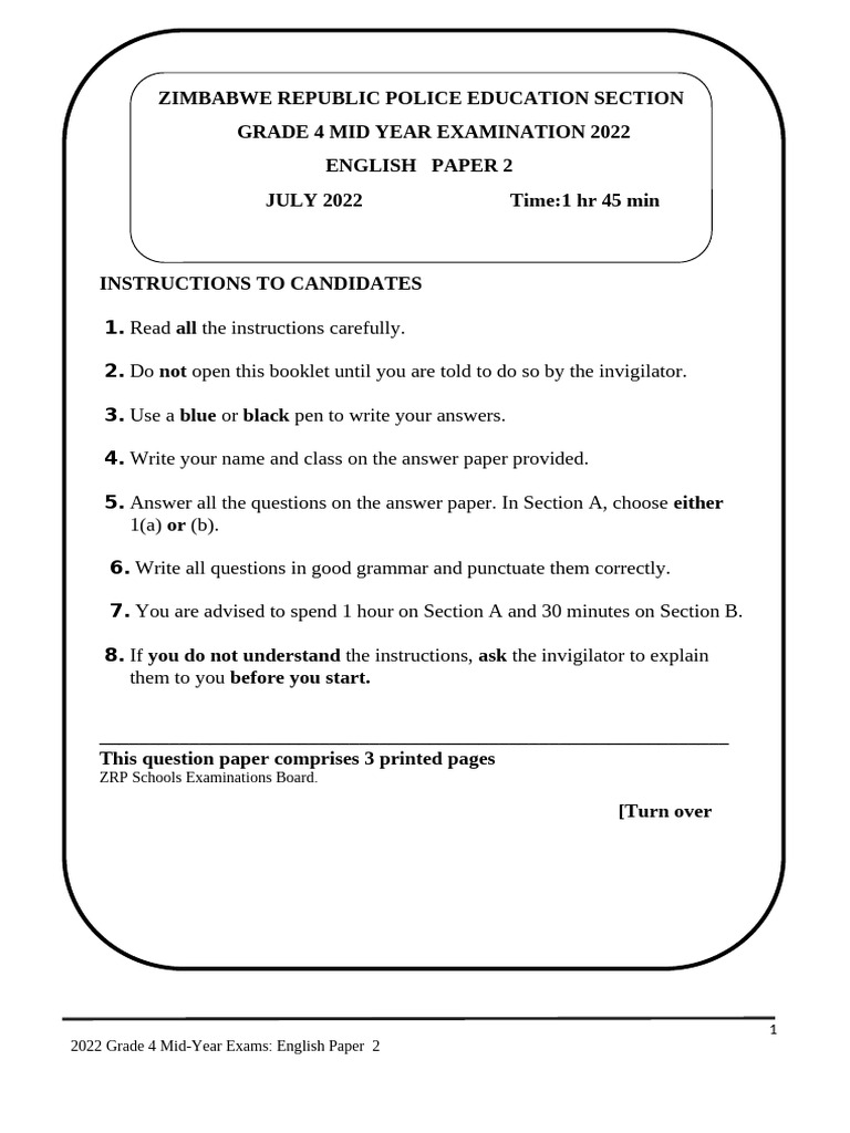 Grade 4 English Exam Paper 2 2022 | PDF