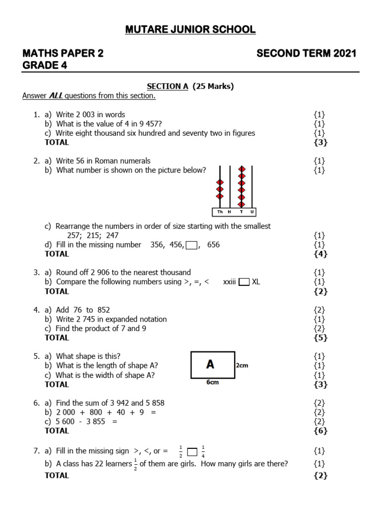 MJ Maths Grade 4 Second Term 2021 | PDF | Mathematics