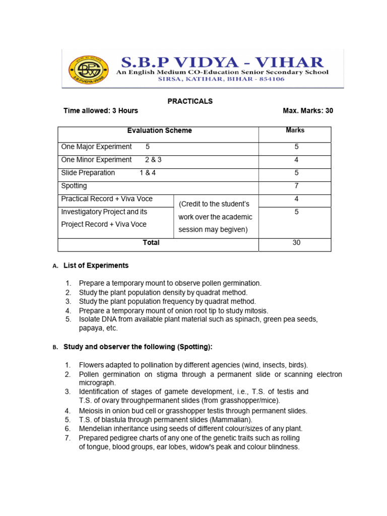 12 Biology Practical 2024-25 | PDF | Pollination | Plants